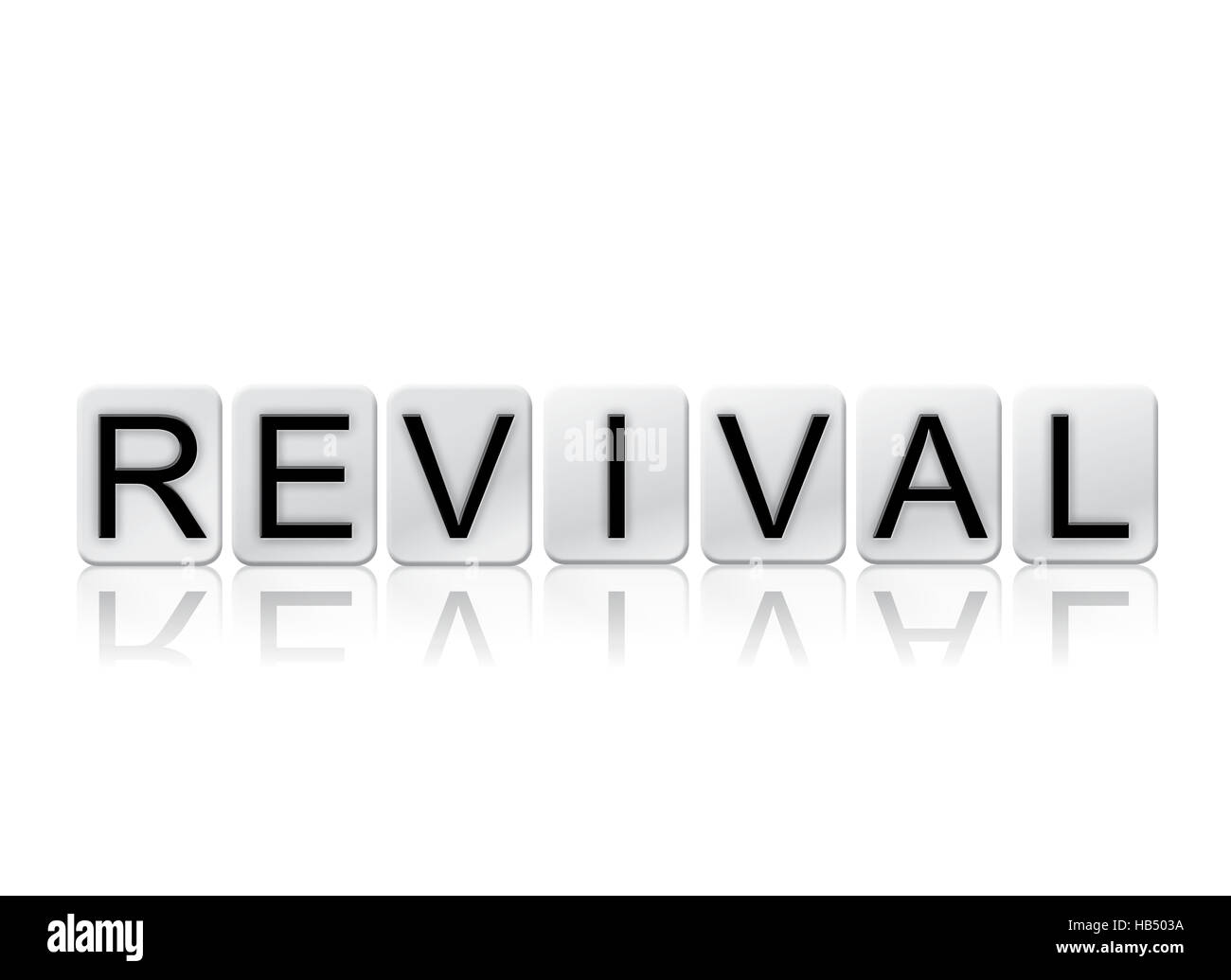 The word "Revival" written in tile letters isolated on a white ...