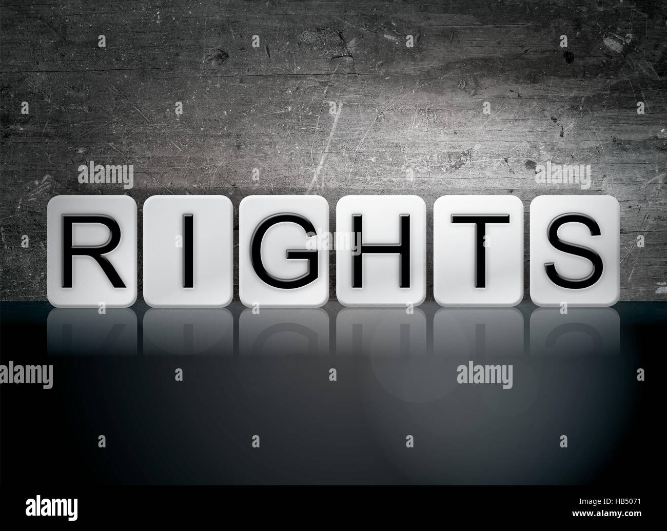 The word "Rights" written in white tiles against a dark vintage grunge ...