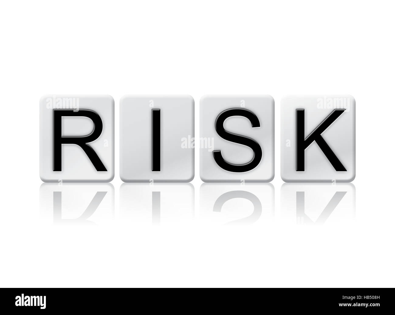 The word "Risk" written in tile letters isolated on a white background ...