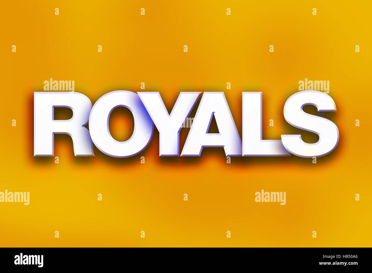 The word "Royals" written in white 3D letters on a colorful background ...
