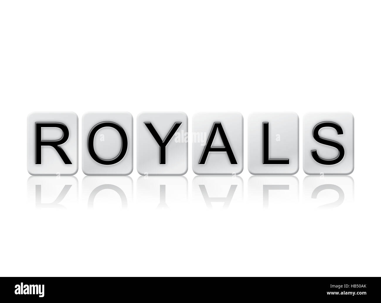 The word "Royals" written in tile letters isolated on a white ...