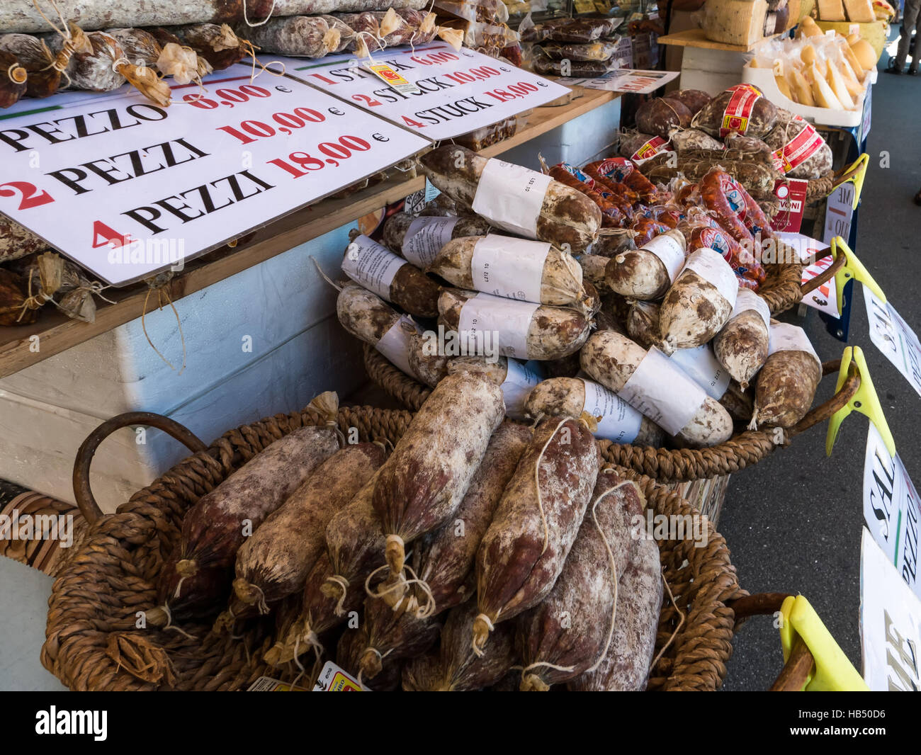 A stall selling salami in Italy Stock Photo - Alamy