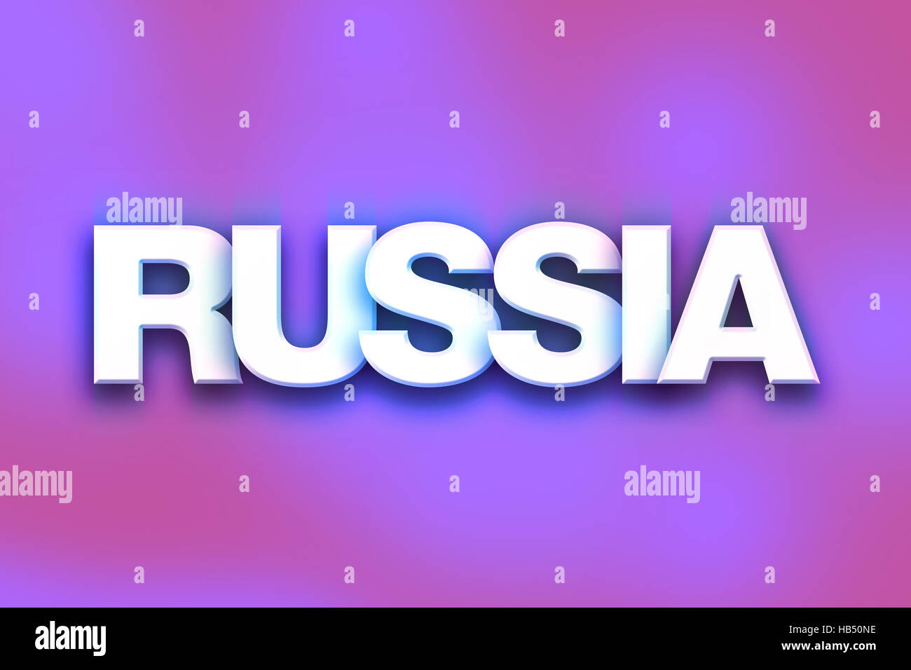The word "Russia" written in white 3D letters on a colorful background ...