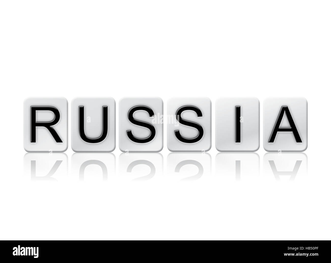 The word "Russia" written in tile letters isolated on a white ...