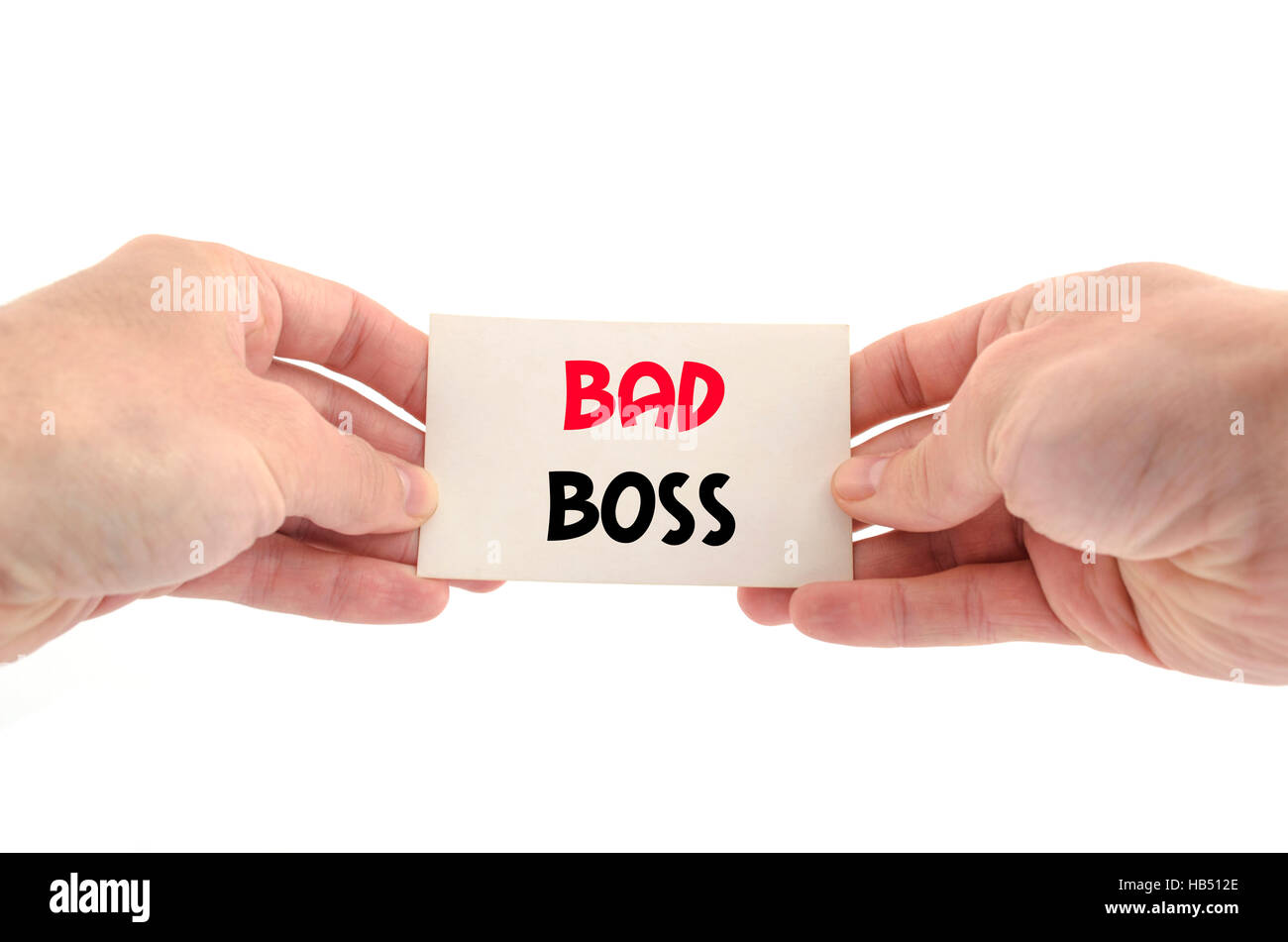 Bad boss text concept isolated over white background Stock Photo - Alamy