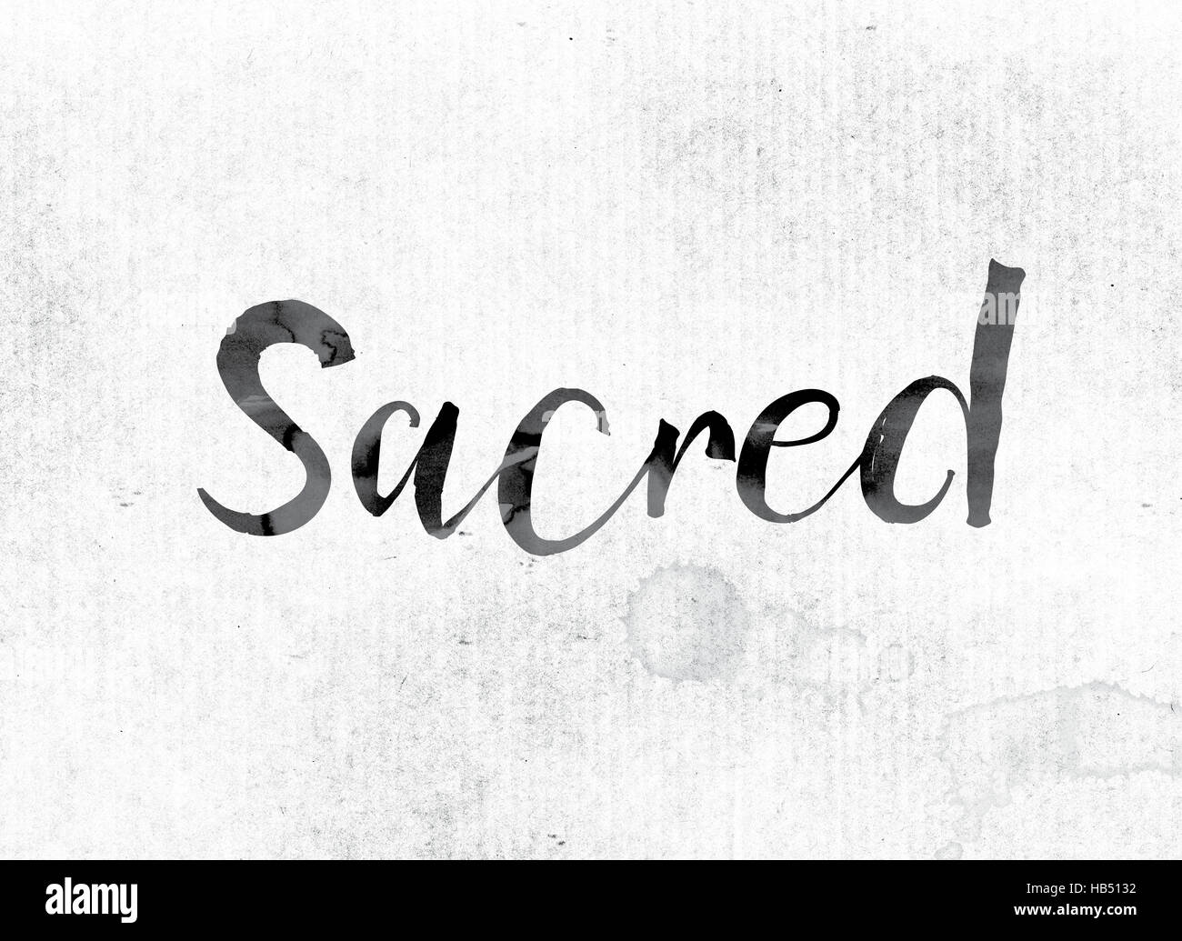 The word "Sacred" concept and theme painted in watercolor ink on a ...