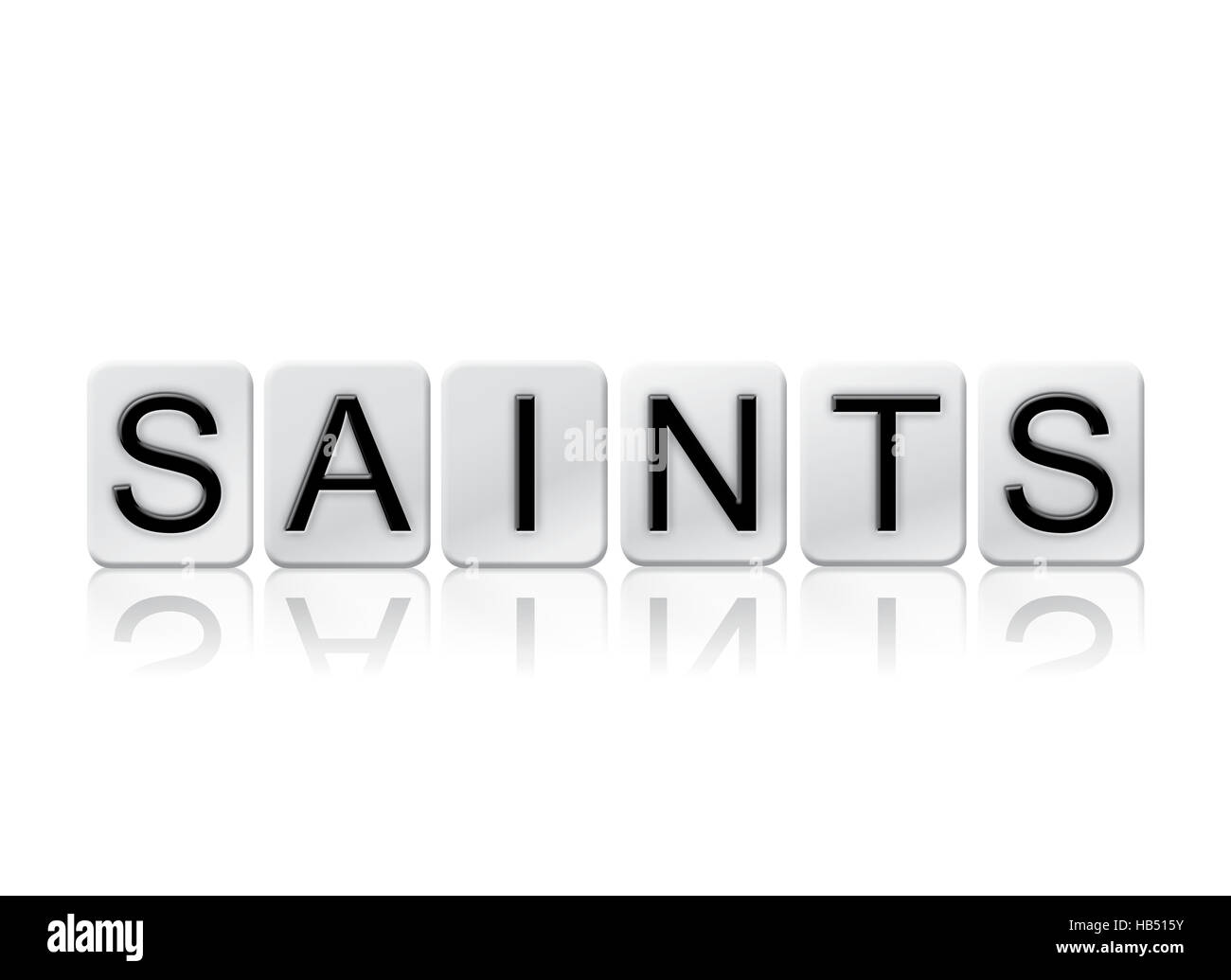 The word "Saints" written in tile letters isolated on a white ...