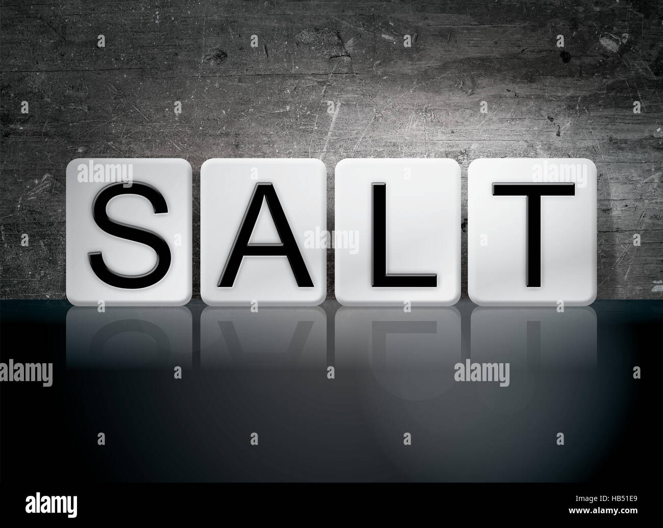 The word "Salt" written in white tiles against a dark vintage grunge ...