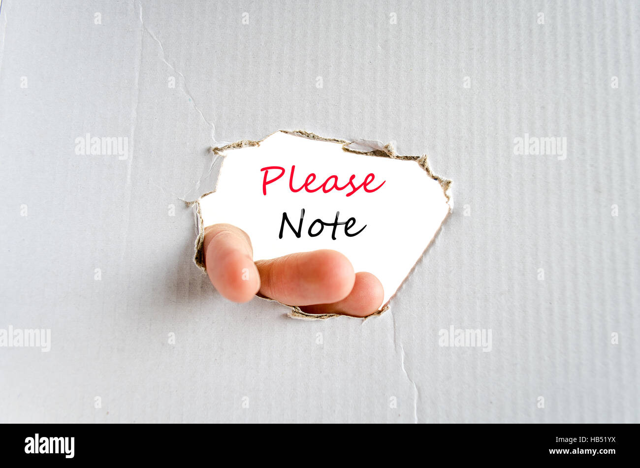 Please note text concept isolated over white background Stock Photo - Alamy