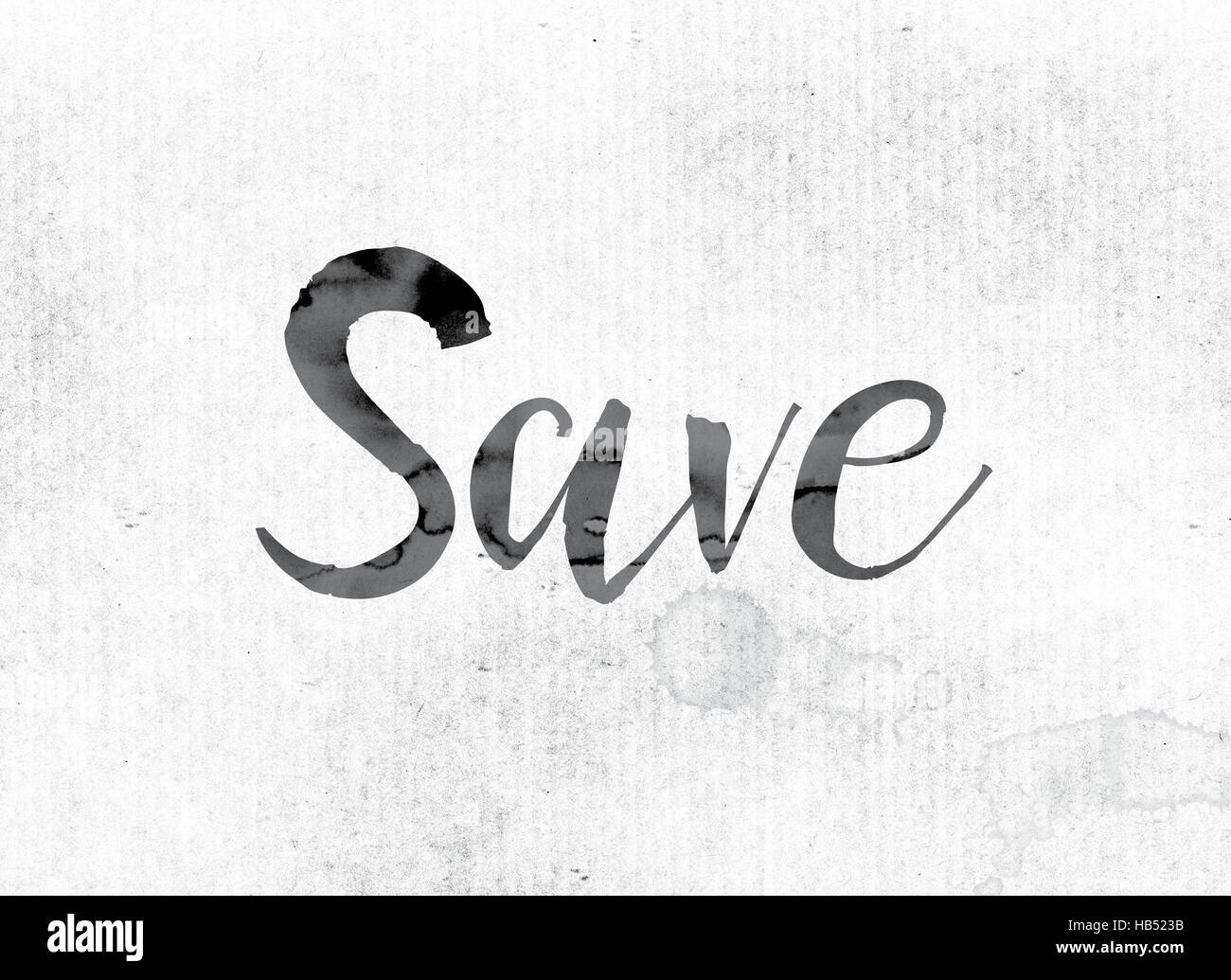 The word "Save" concept and theme painted in watercolor ink on a white ...