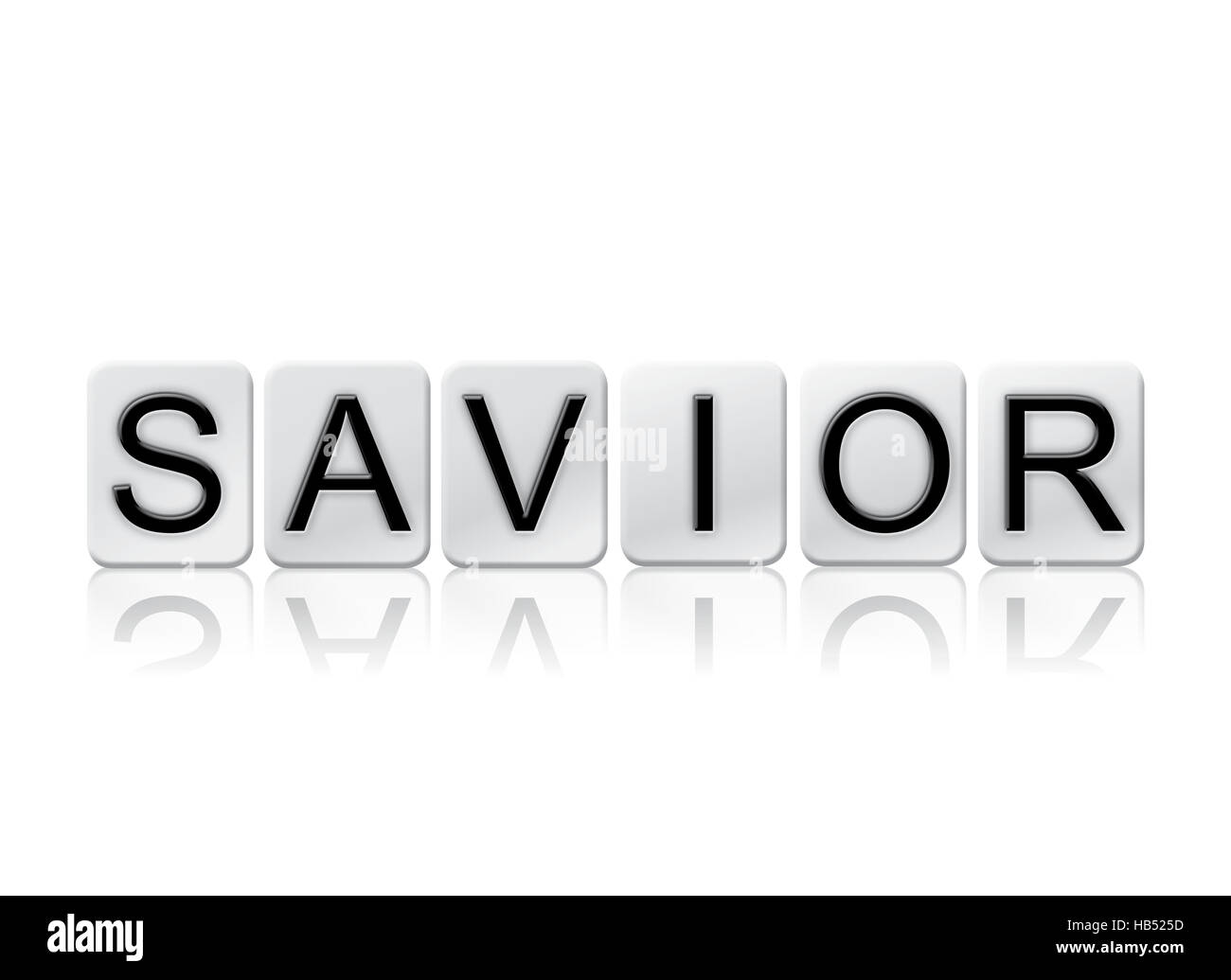 The word "Savior" written in tile letters isolated on a white ...