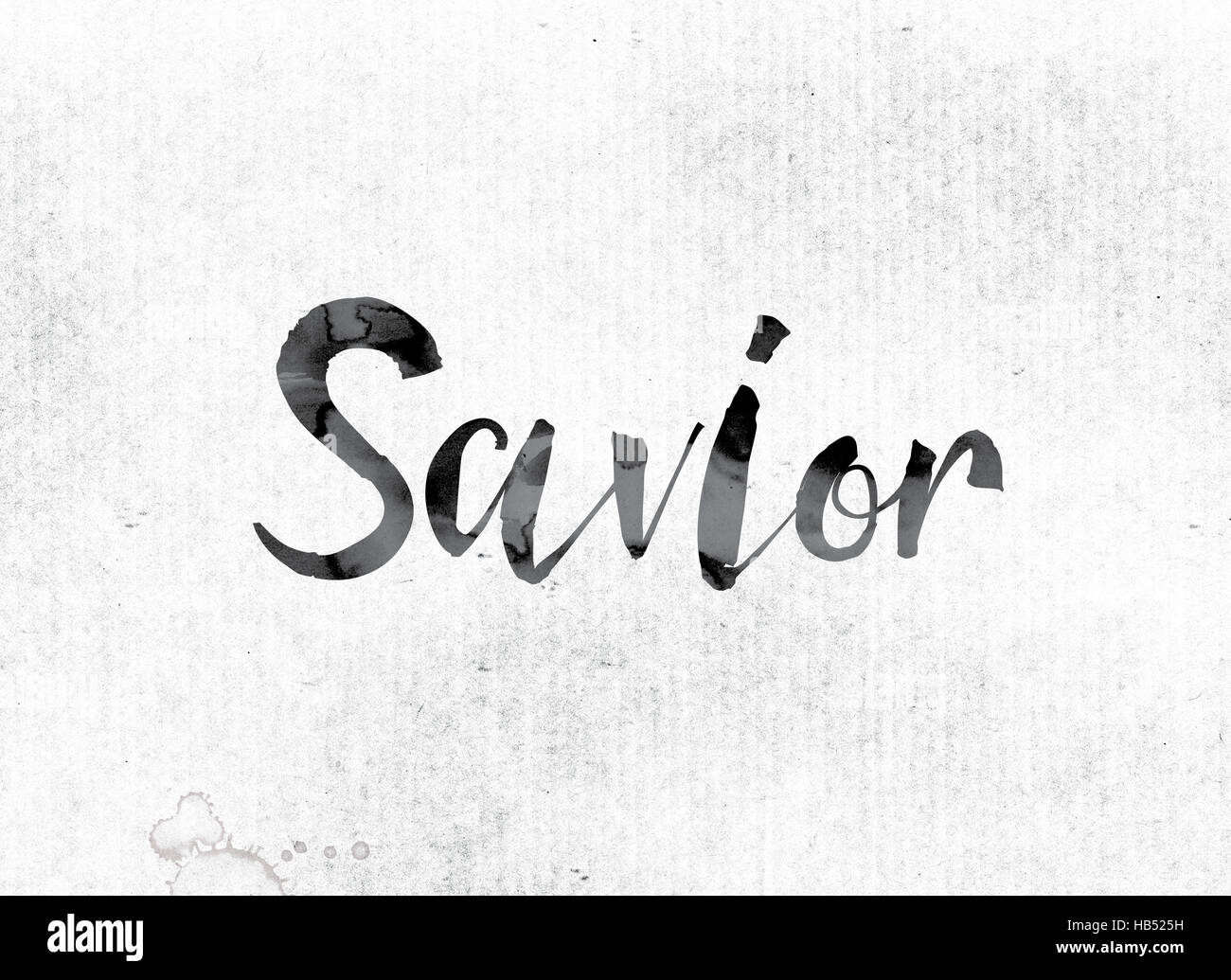 The word "Savior" concept and theme painted in watercolor ink on a ...