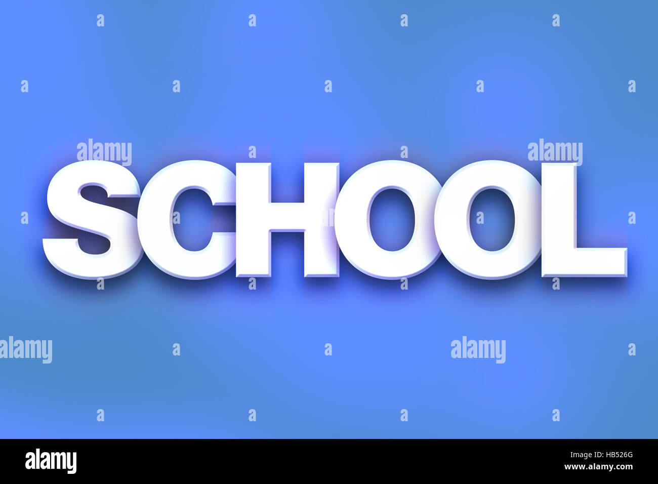 The word "School" written in white 3D letters on a colorful background ...