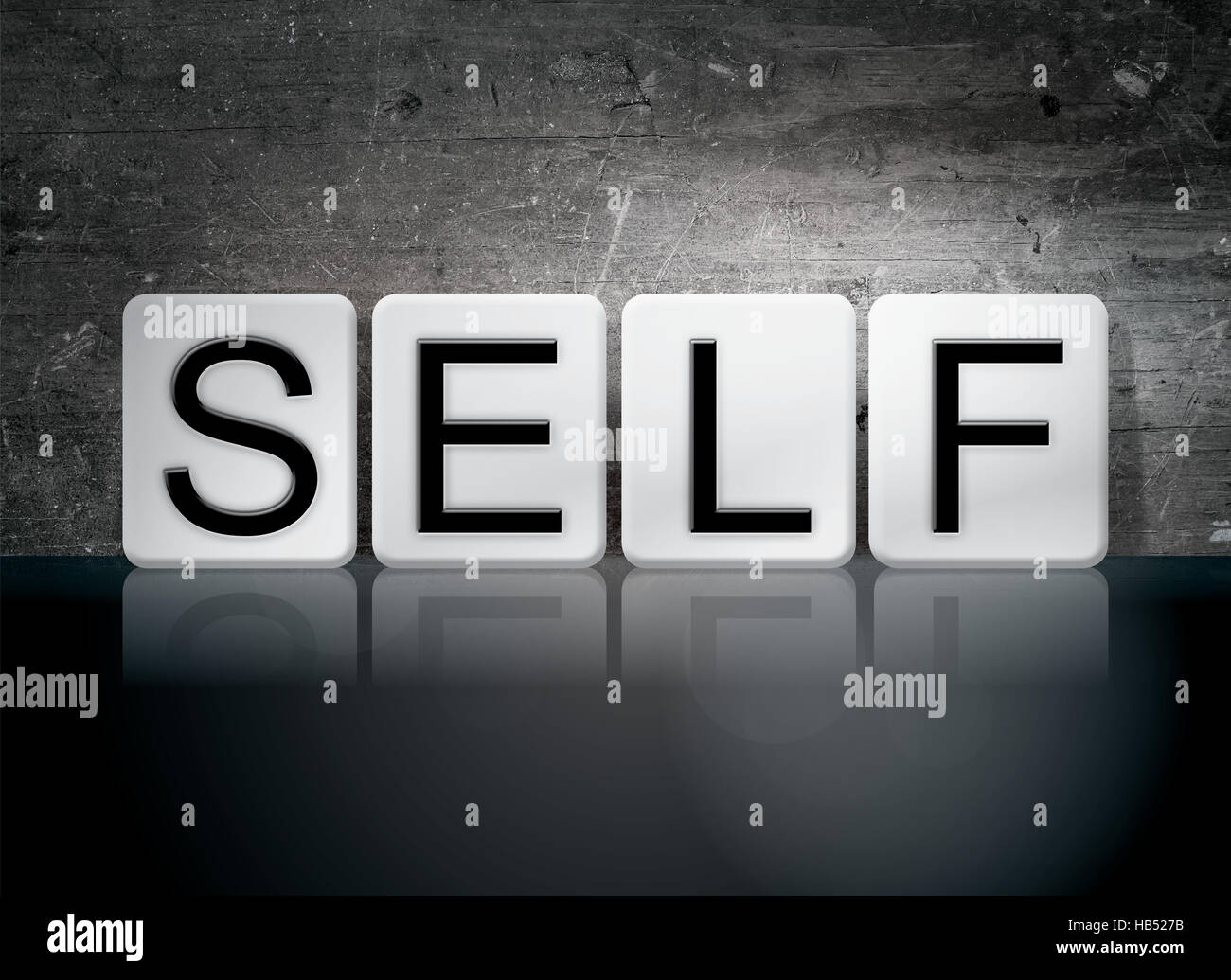 The word "Self" written in white tiles against a dark vintage grunge ...