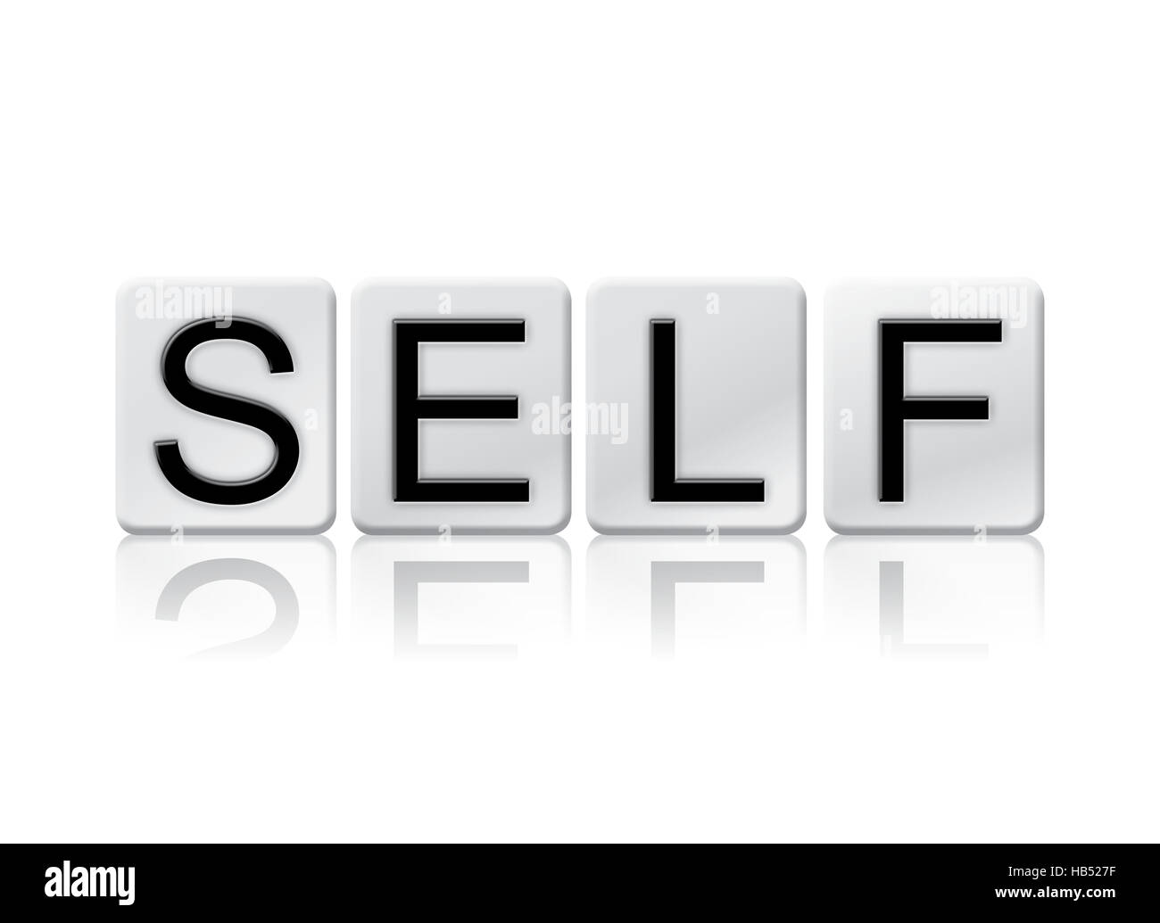 The word "Self" written in tile letters isolated on a white background ...