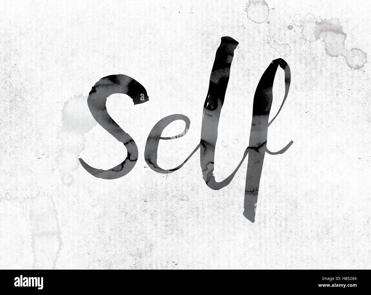 The word "Self" concept and theme painted in watercolor ink on a white ...