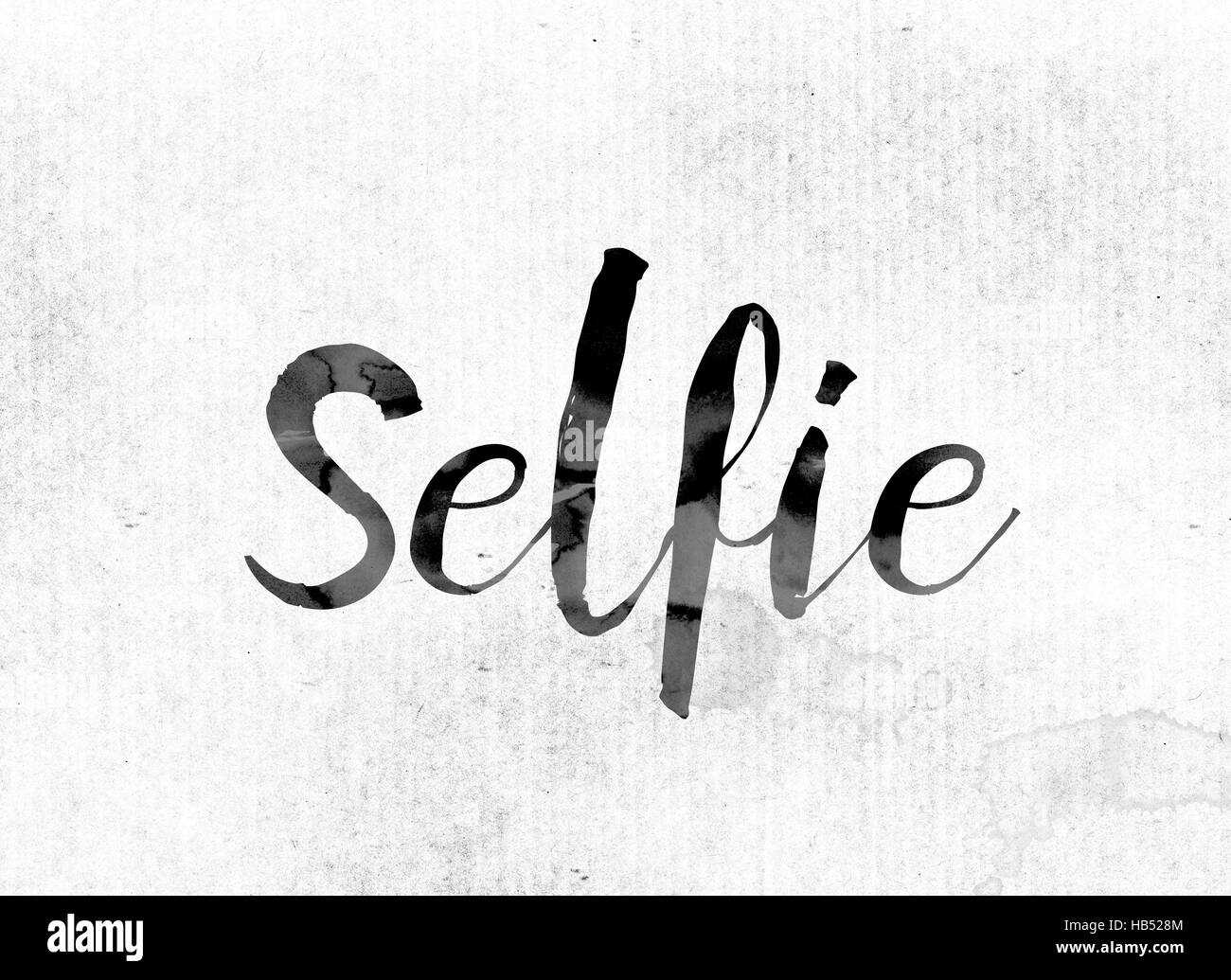 The word "Selfie" concept and theme painted in watercolor ink on a ...