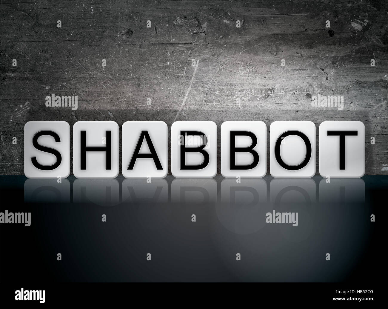 The word "Shabbot" written in white tiles against a dark vintage grunge ...