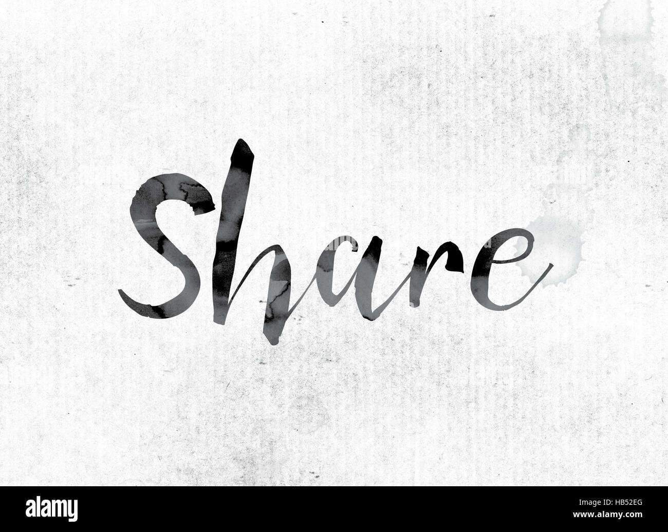 The word "Share" concept and theme painted in watercolor ink on a white ...