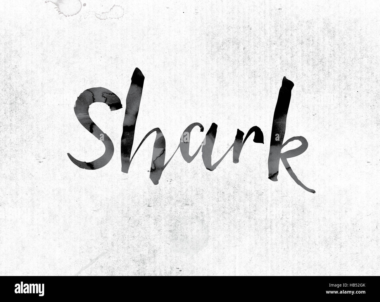The word "Shark" concept and theme painted in watercolor ink on a white ...