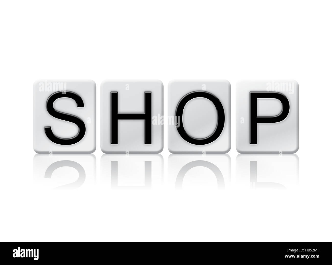 The word "Shop" written in tile letters isolated on a white background ...