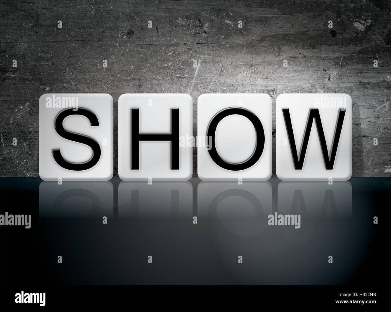 The word "Show" written in white tiles against a dark vintage grunge ...