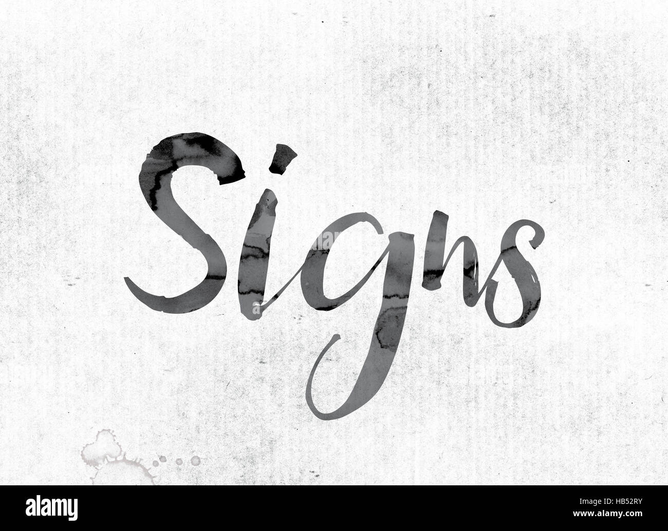 The word "Signs" concept and theme painted in watercolor ink on a white ...