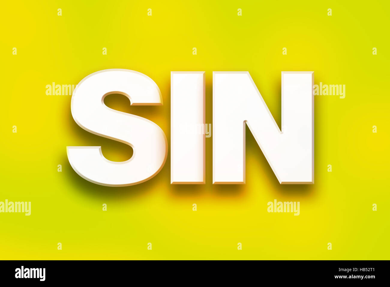 The word "Sin" written in white 3D letters on a colorful background ...