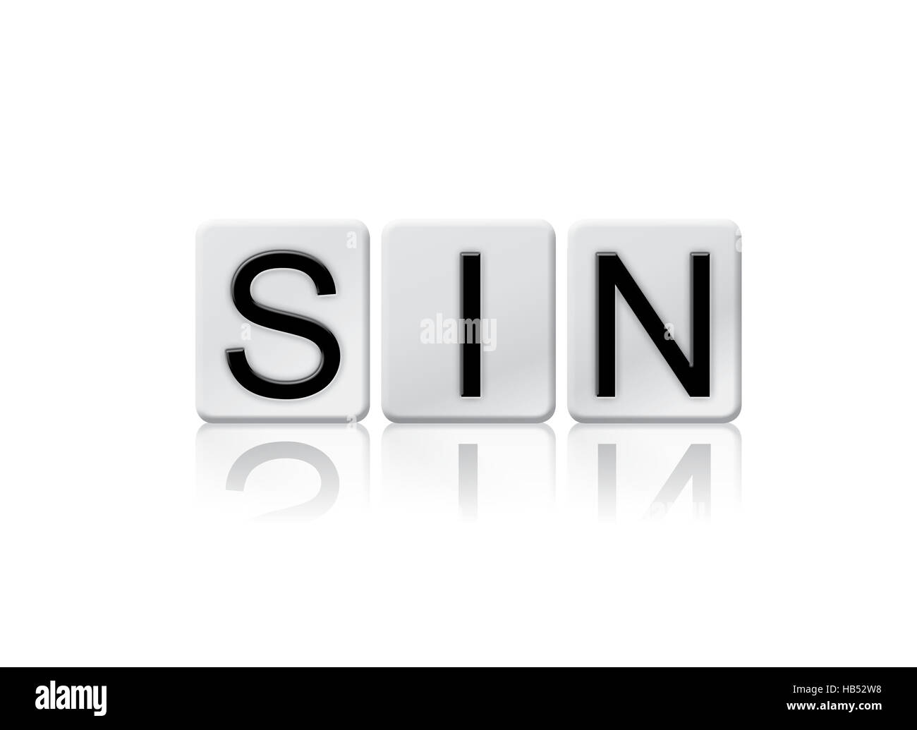 The word "Sin" written in tile letters isolated on a white background ...