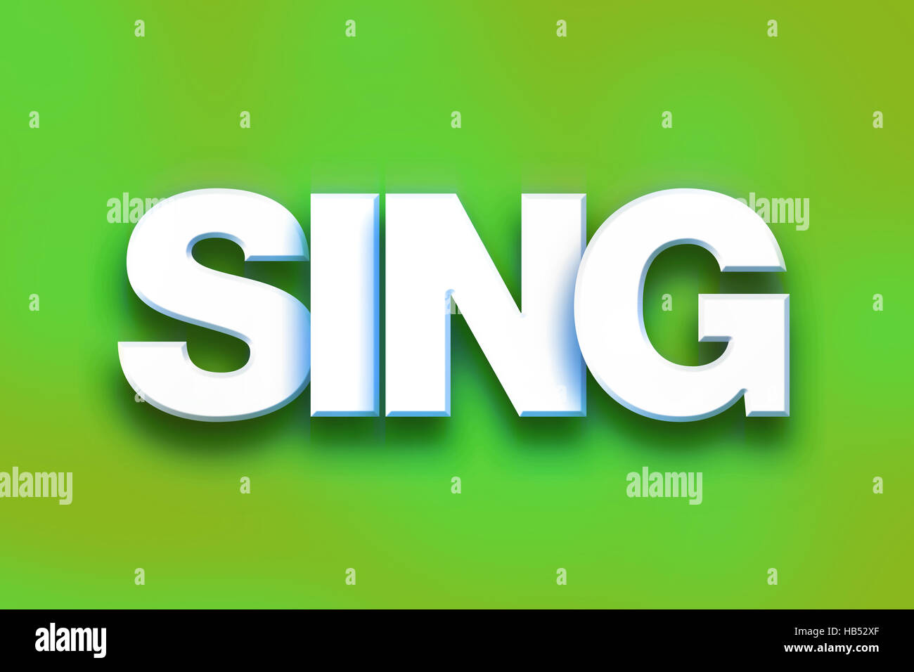 The word "Sing" written in white 3D letters on a colorful background ...