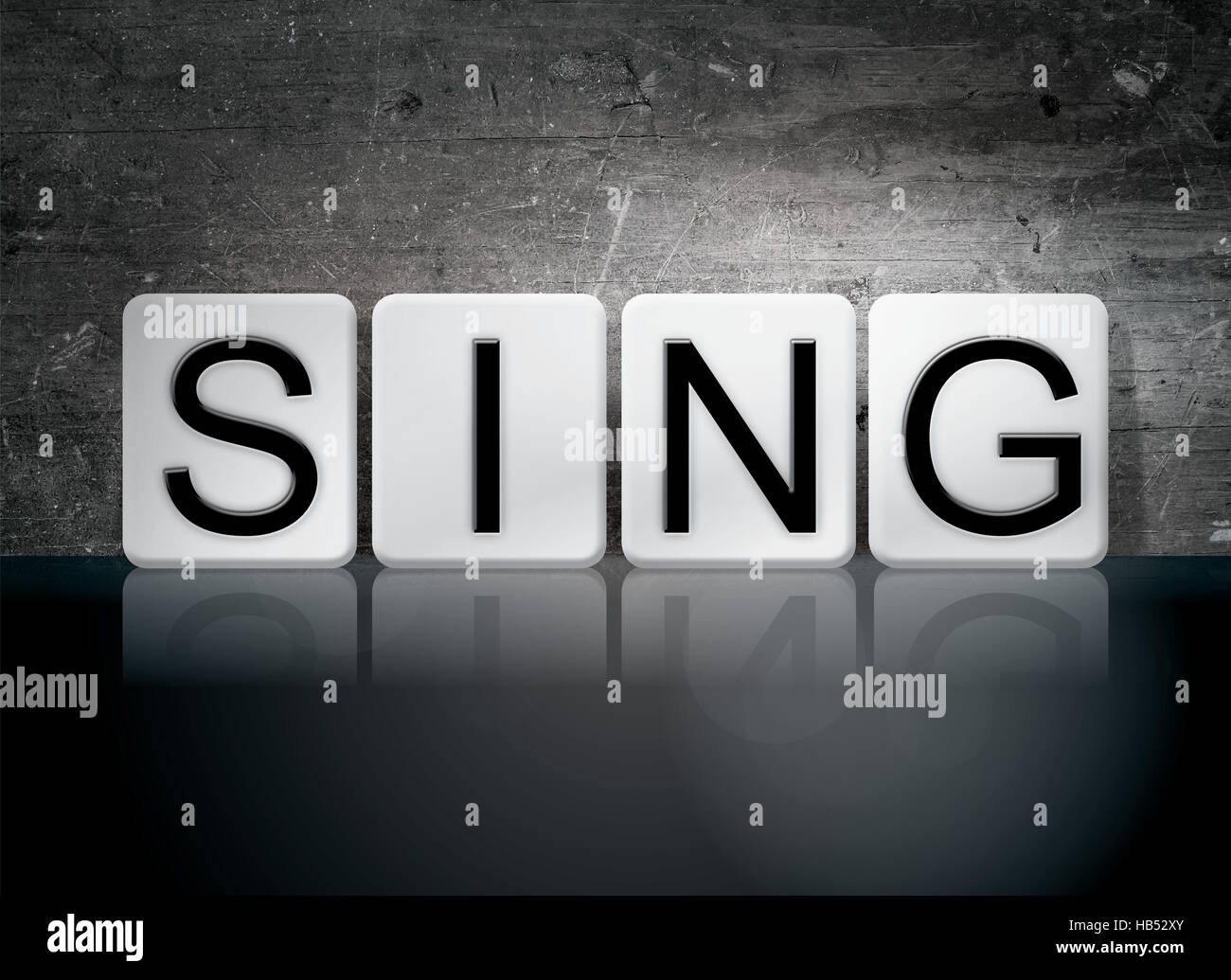 The word "Sing" written in white tiles against a dark vintage grunge ...