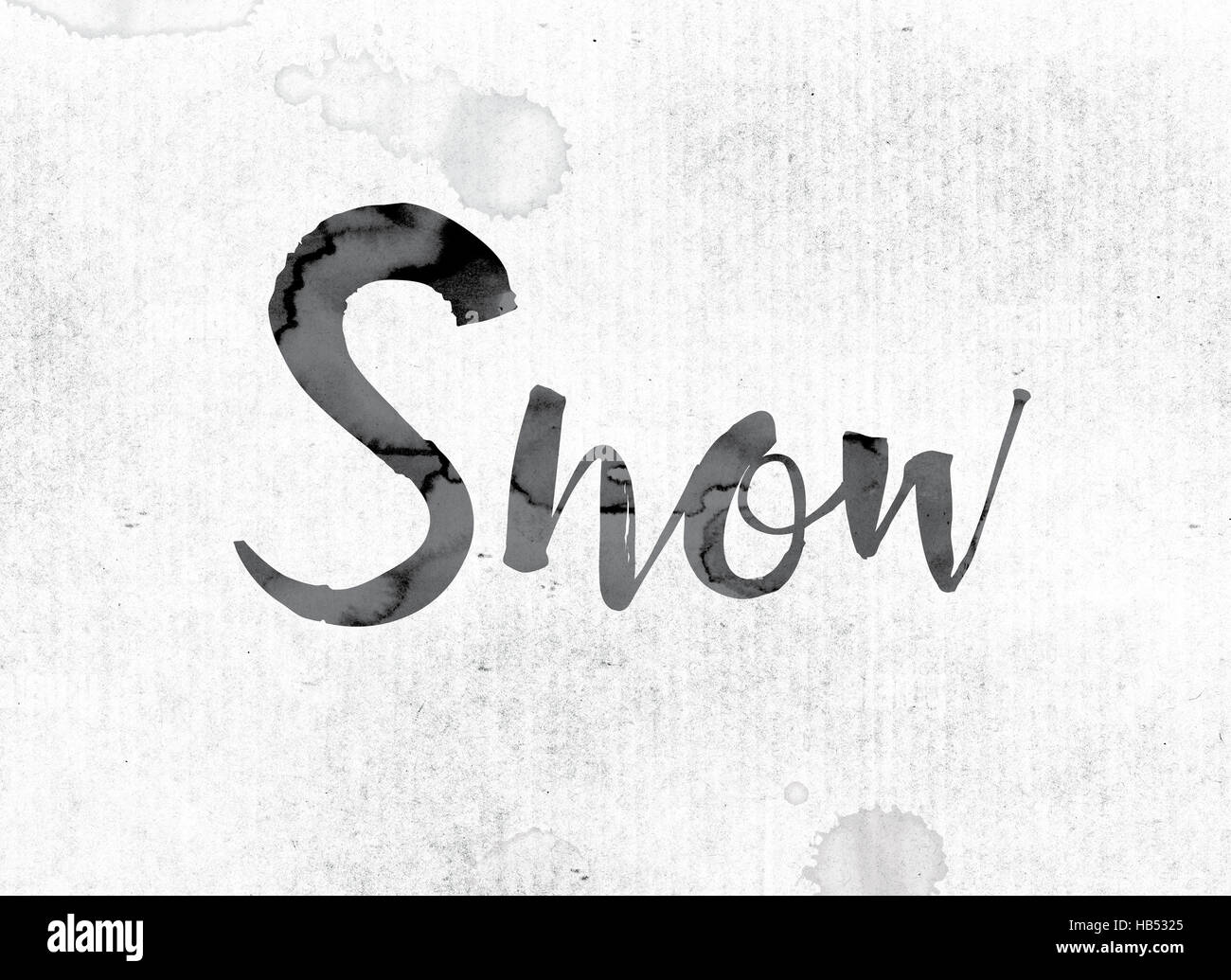 The word "Snow" concept and theme painted in watercolor ink on a white ...
