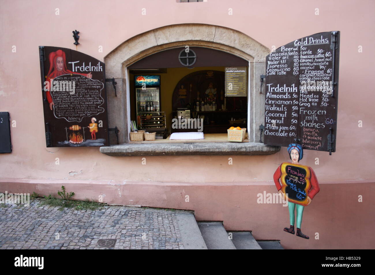 Prague, window of a café Stock Photo - Alamy