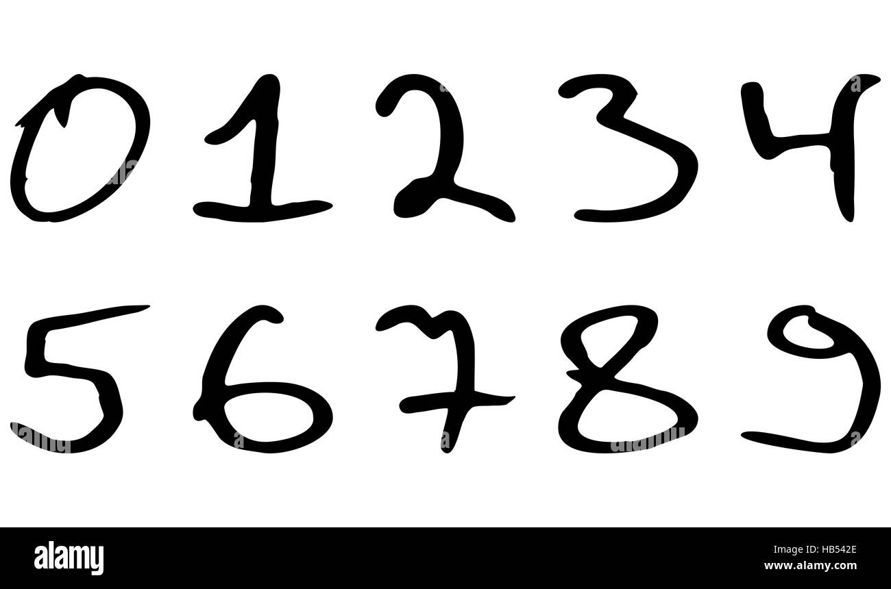 Numbers written marker casually askew vector. Black paint script ...