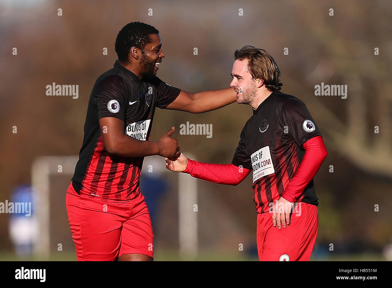 Mustard celebrate their first goal during Mustard (red/black) vs FC ...