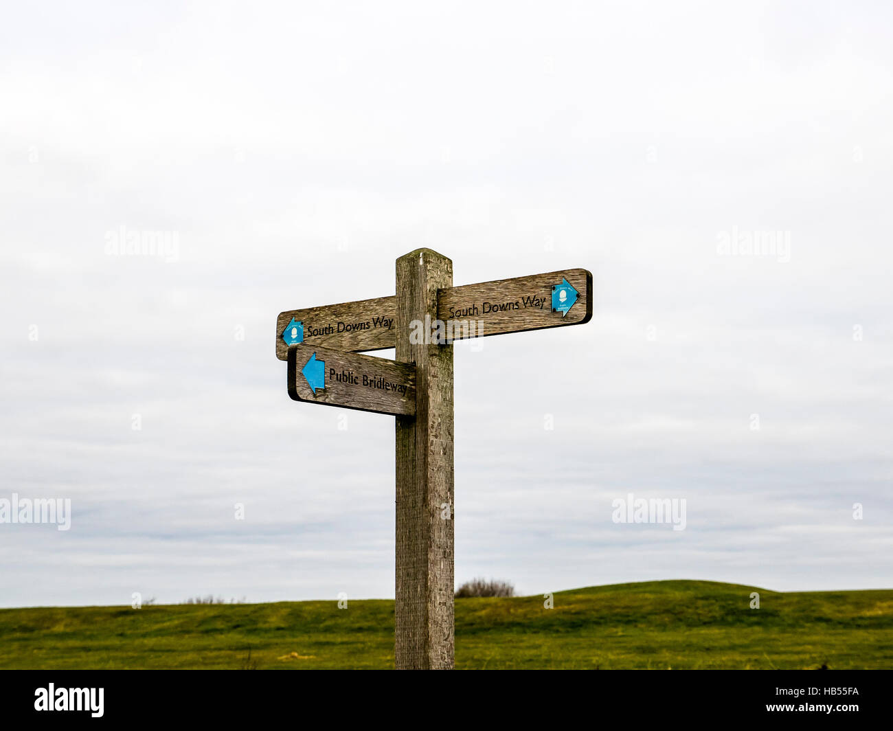 Country wooden 3 way directional sign post, South Downs Way Stock Photo ...