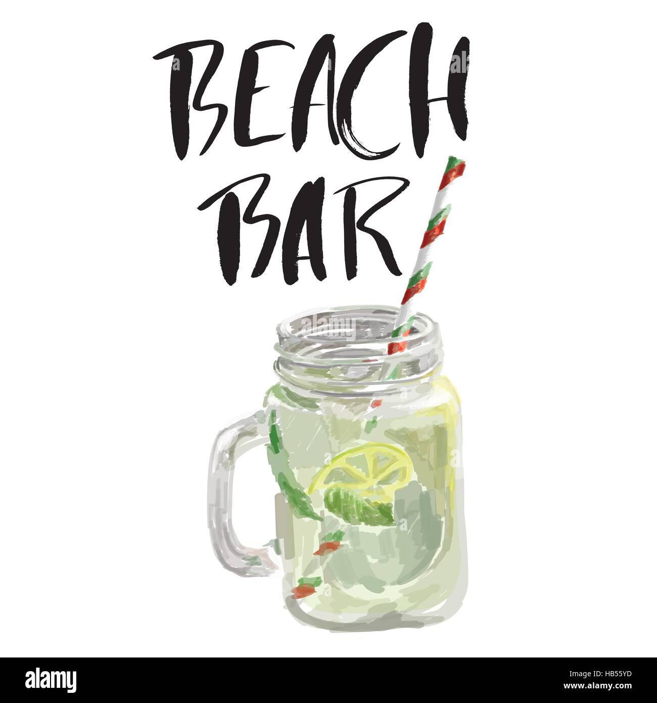 Hand drawn phrase beach bar isolated on the white background. Hand ...