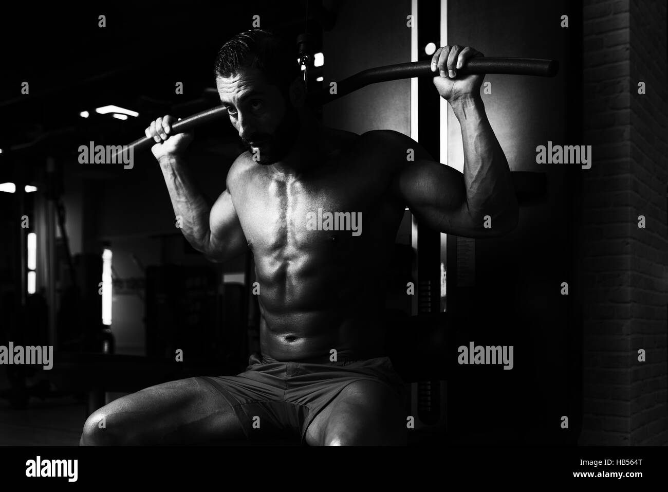 Latin Muscular Fitness Bodybuilder Doing Heavy Weight Exercise For Back ...