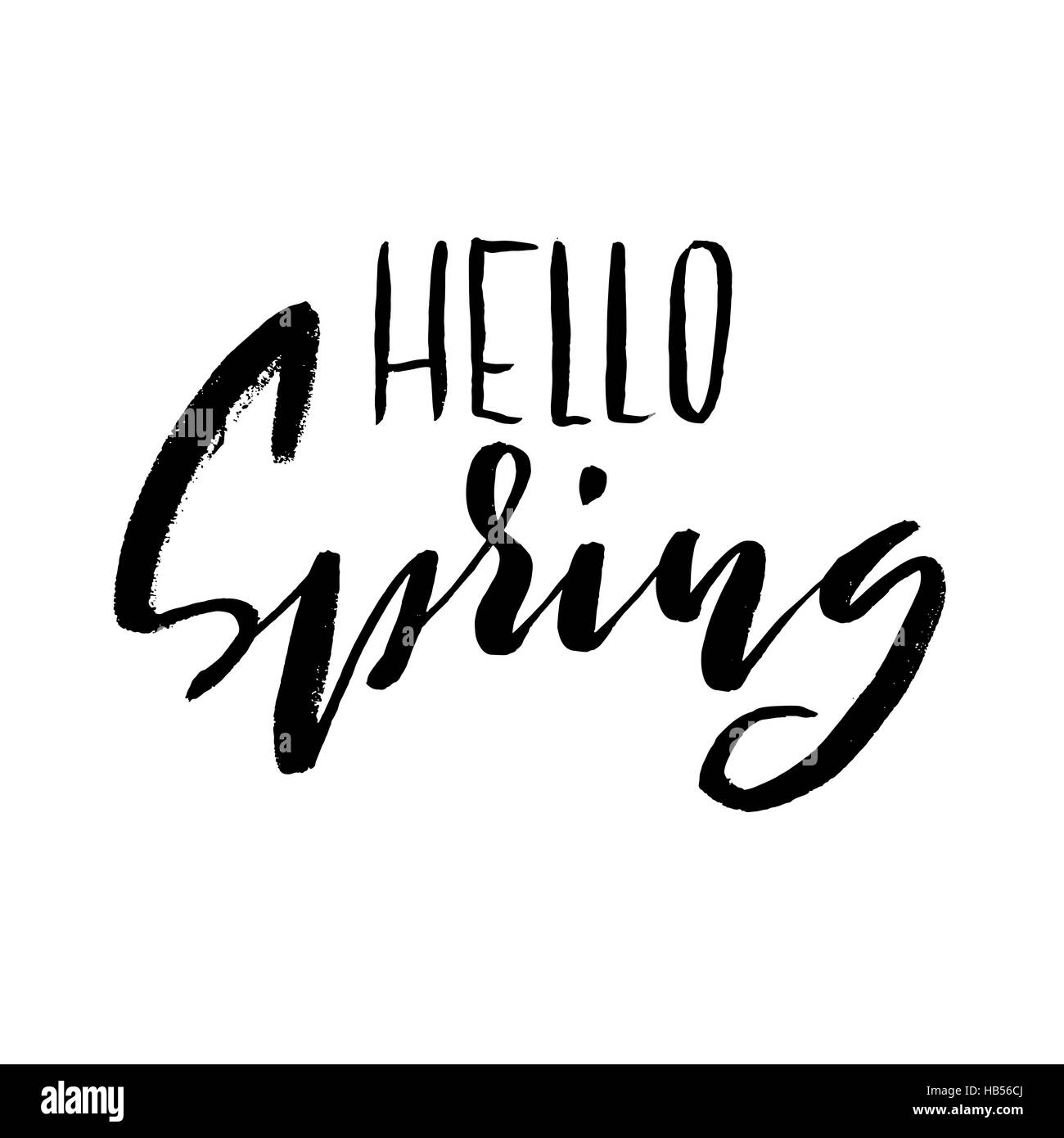 Hand lettered style spring design on a white background. Hello spring ...