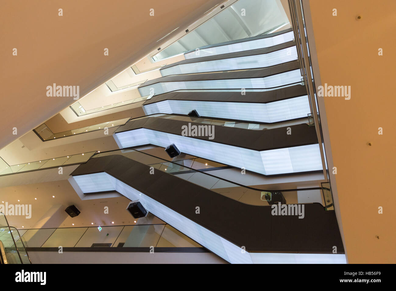 Stacked escalators and interior of the Dortmund U-Tower or Dortmunder U ...