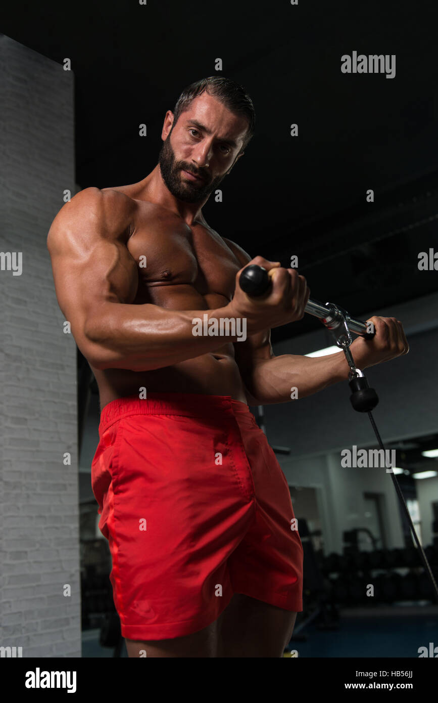 Latin Muscular Fitness Bodybuilder Doing Heavy Weight Exercise For ...