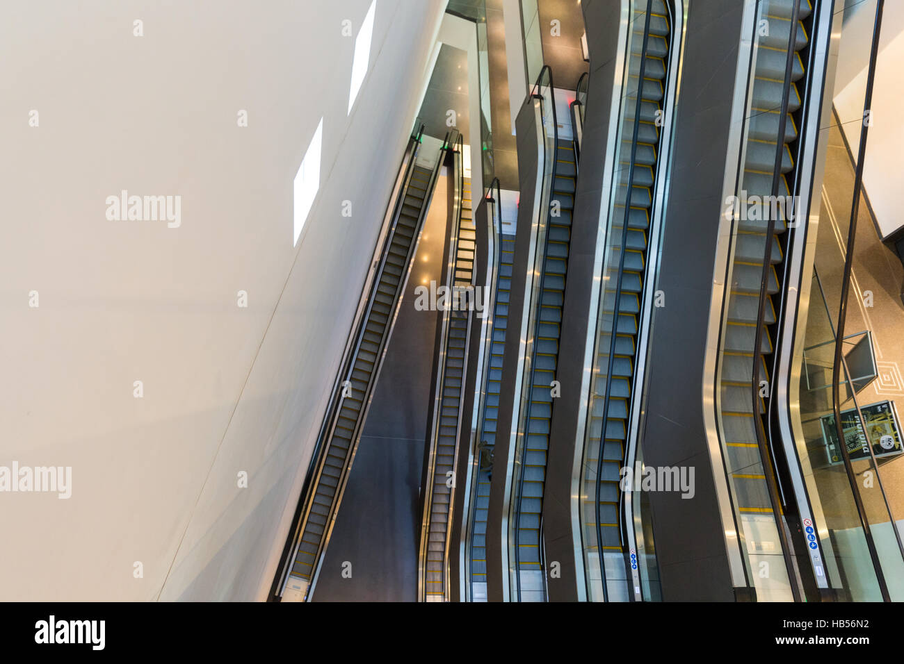 Stacked escalators and interior of the Dortmund U-Tower or Dortmunder U ...