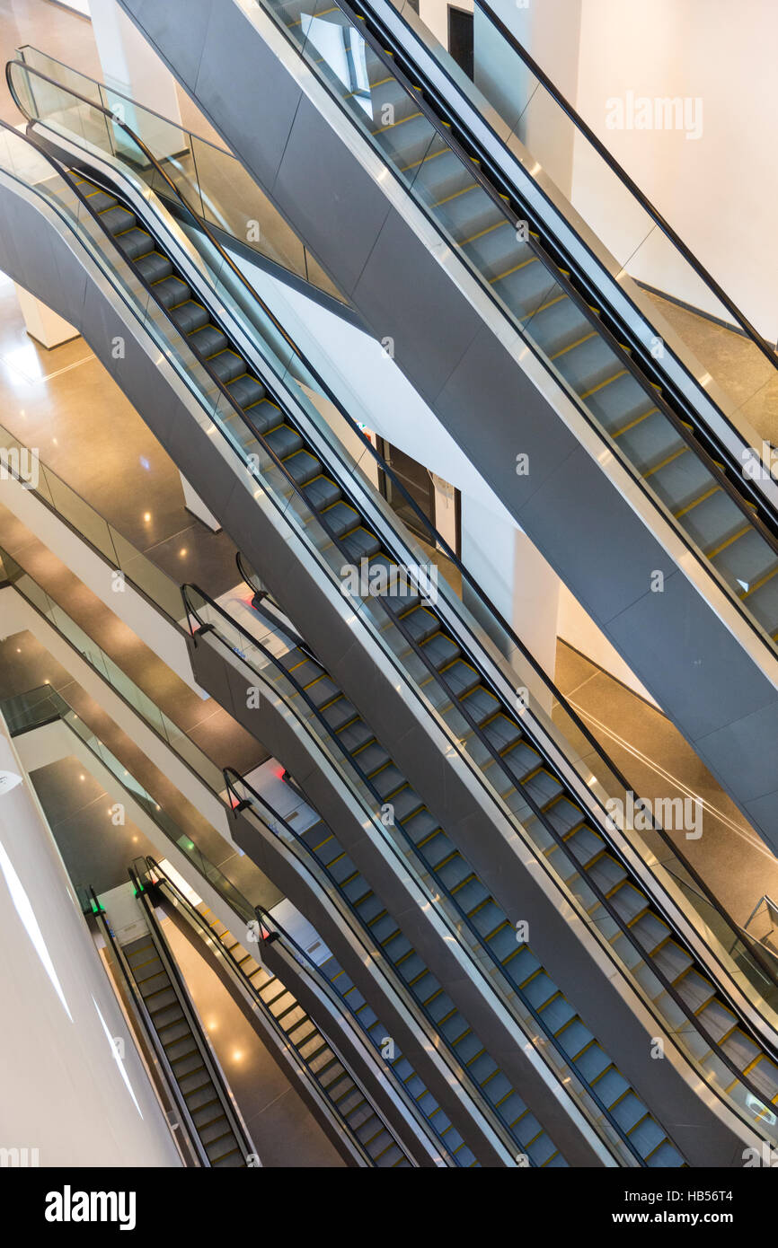 Stacked escalators and interior of the Dortmund U-Tower or Dortmunder U ...