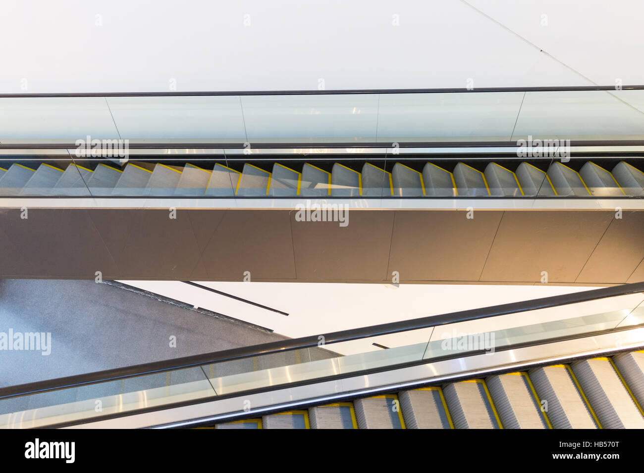 Stacked escalators in the Dortmunder U or Dortmund U-Tower building, an ...