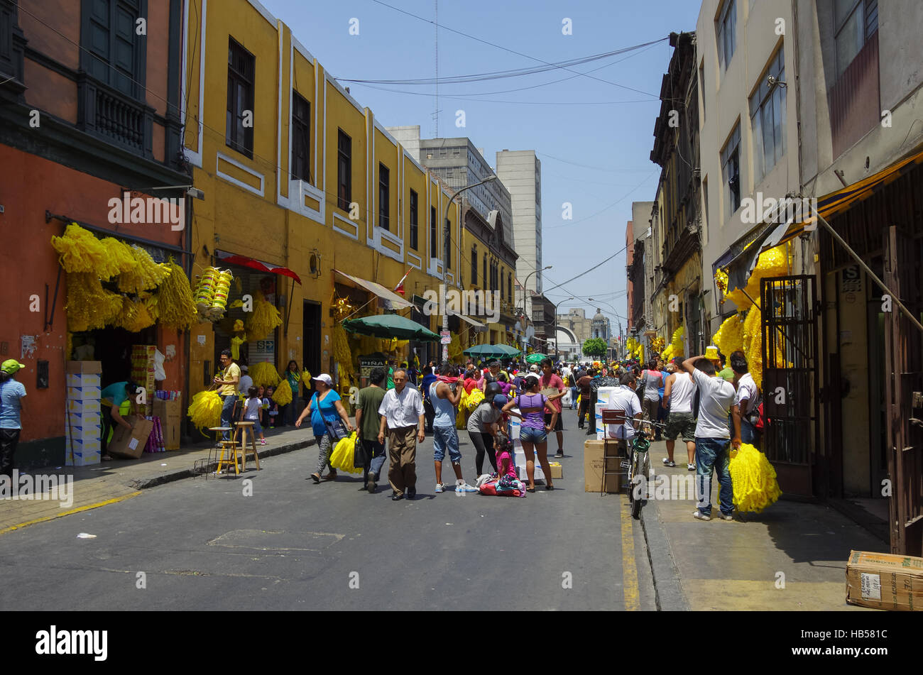 Lima, Peru -December 31, 2013: New year eve street market on one street ...