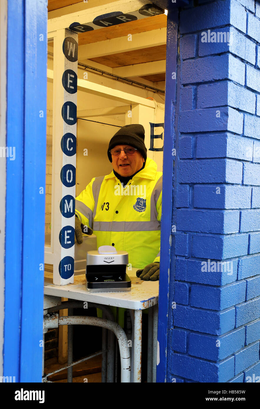 Staff at a turnstile before the Premier League match at Goodison Park ...
