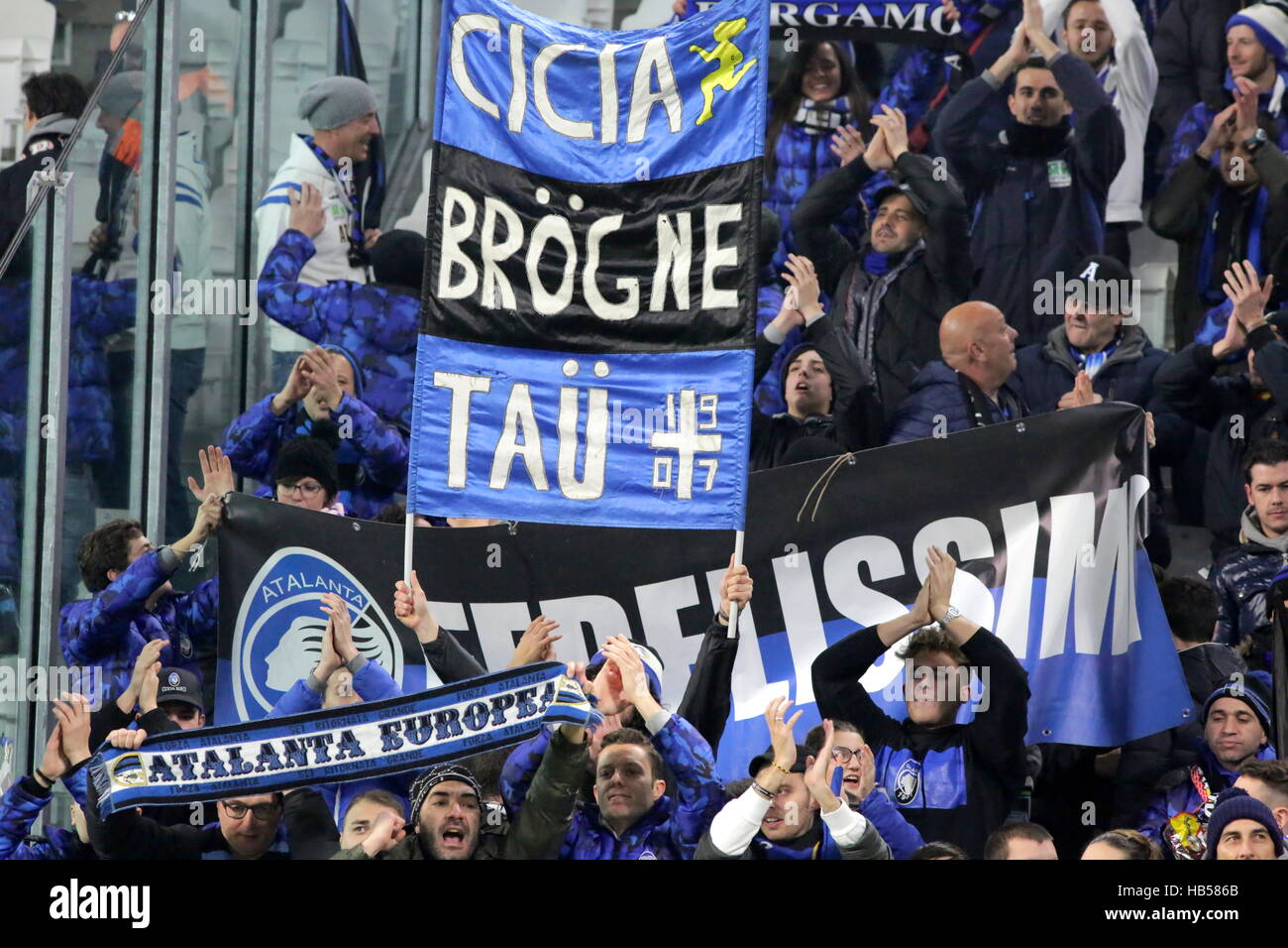 Juventus Stadium, Turin, Italy – 03/12/2016: Atalanta fans before the ...
