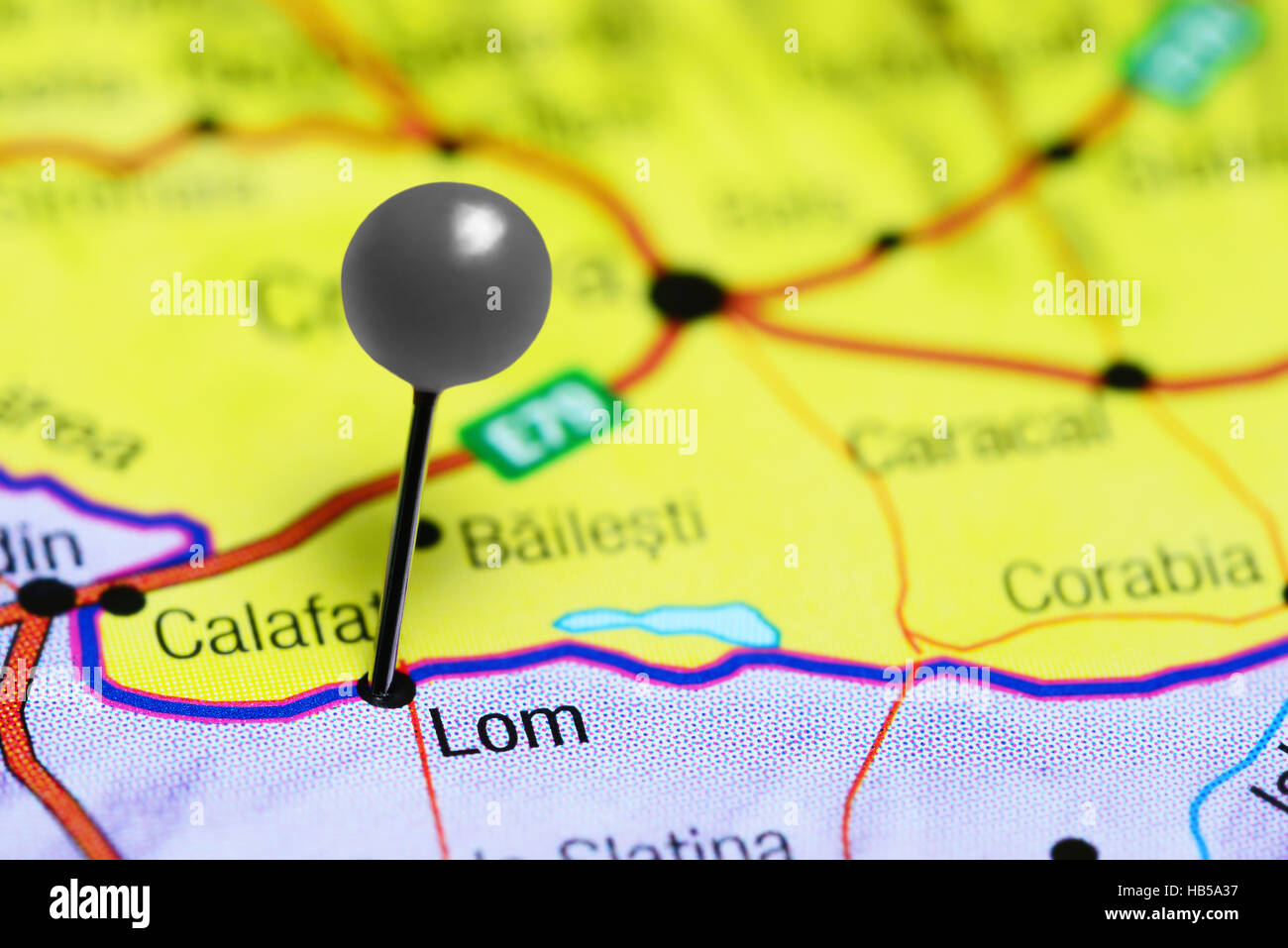 Lom pinned on a map of Bulgaria Stock Photo - Alamy