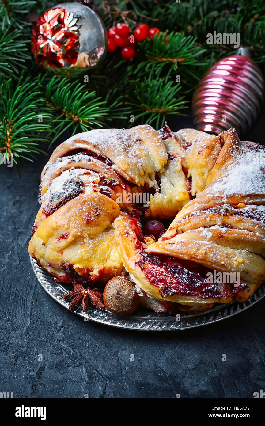 Christmas bun background with Christmas tree and decorations Stock ...