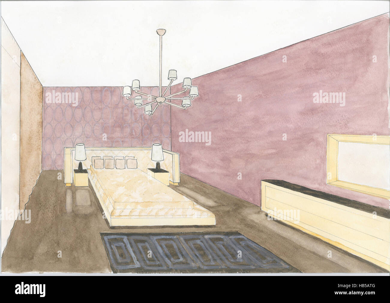 Hand drawing illustration bedroom interior hi-res stock photography and ...